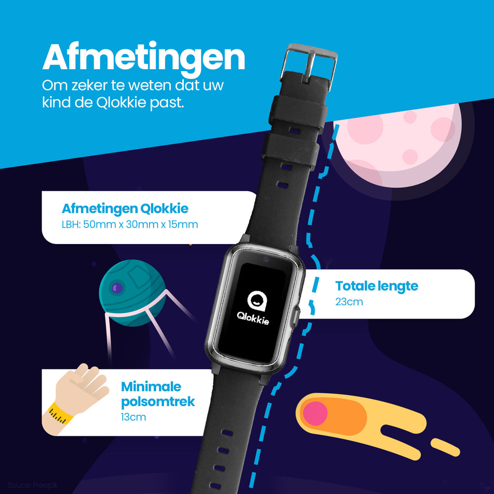 Qlokkie GPS Horloge Kind - Kiddo Slim - Zwart